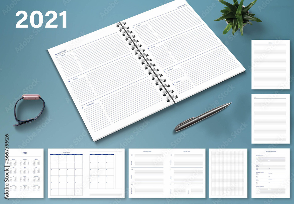 2021 Weekly Monthly Planner Layout Stock Template | Adobe Stock