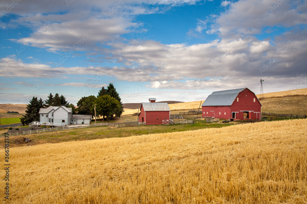 Palouse, Washington - 9/10/2010: A farm with a red barn in the fall ...