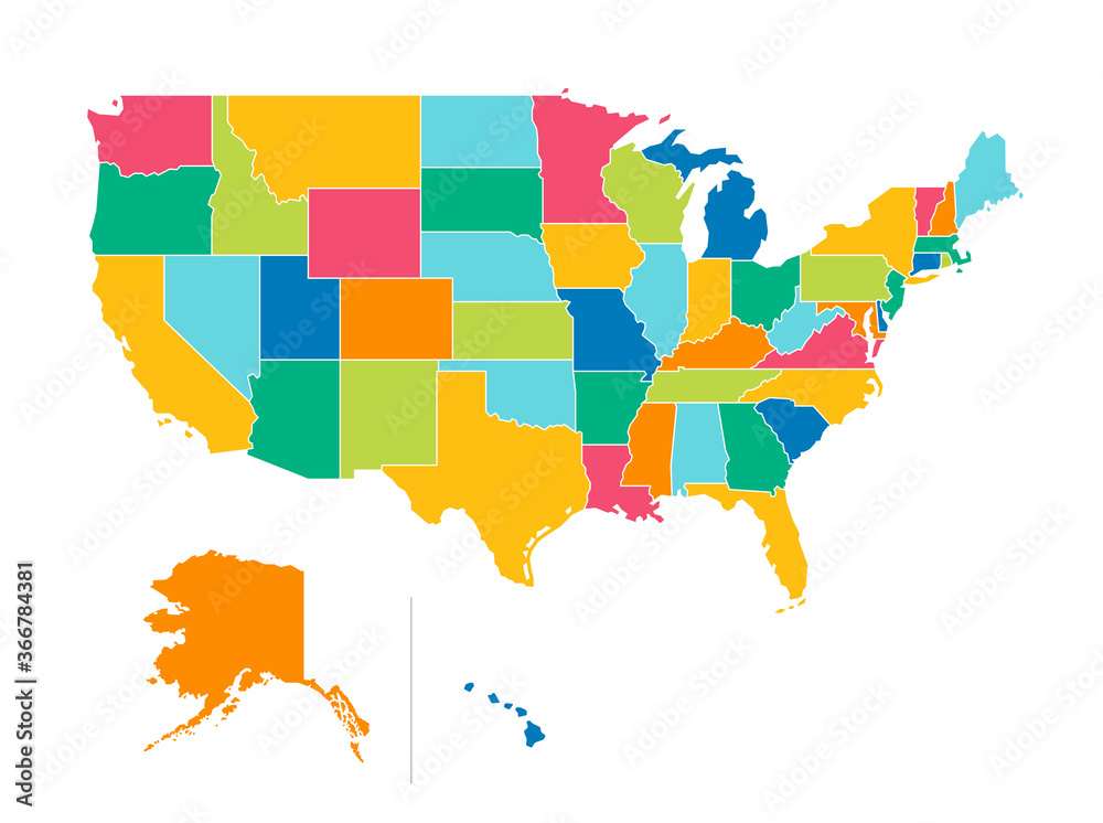 USA political map. Color vector map with state borders Stock Vector ...