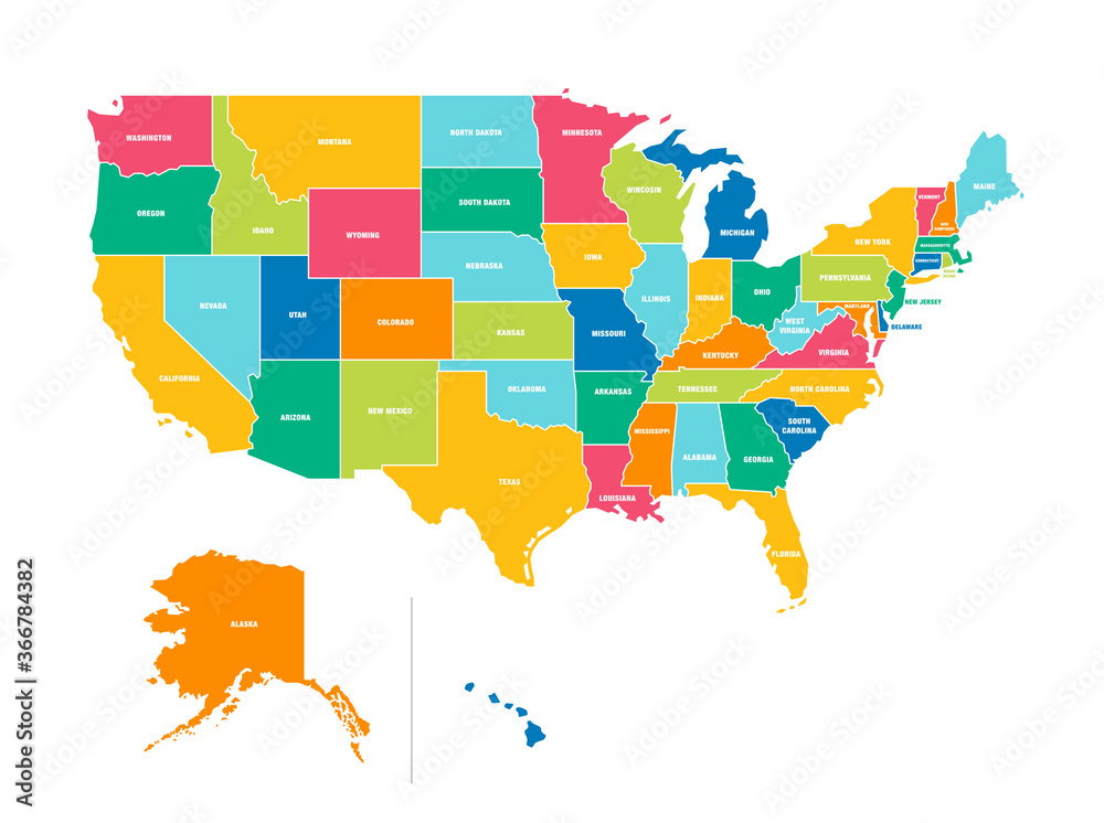 USA political map. Color vector map with state borders Stock Vector ...