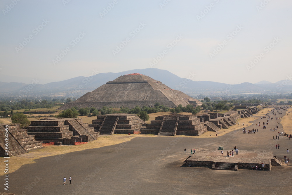 View of Ancient ruins of the Aztec and Pyramid of the Sun seen from ...