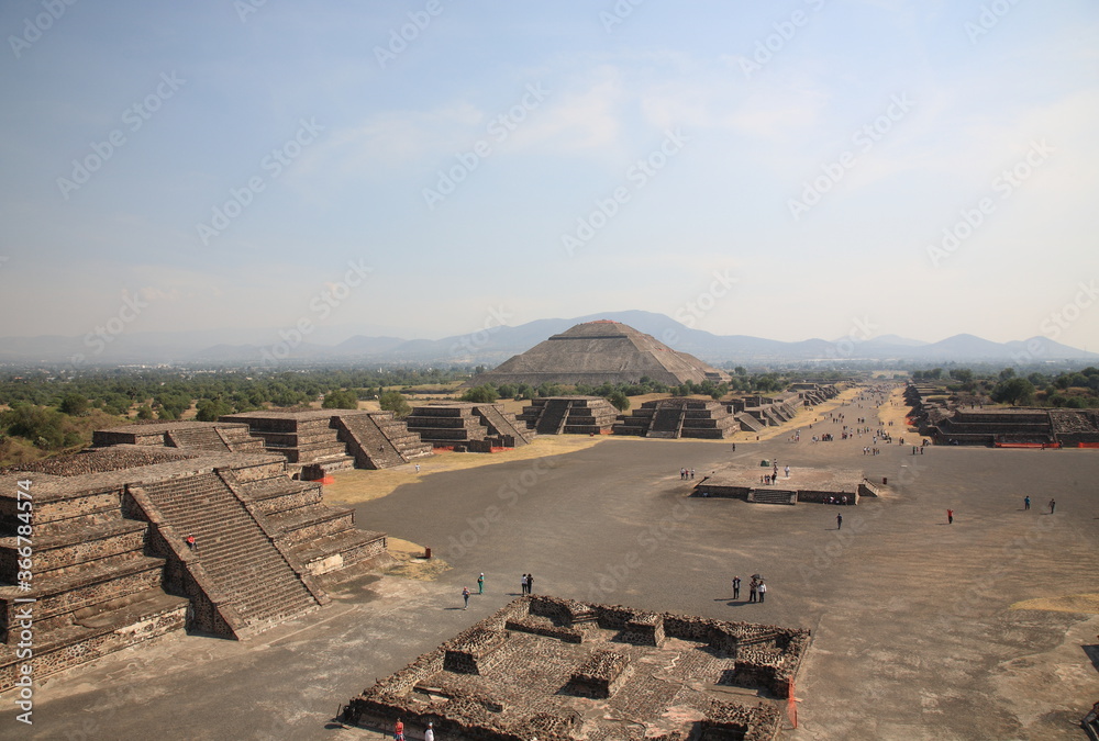 View of Ancient ruins of the Aztec and Pyramid of the Sun seen from ...