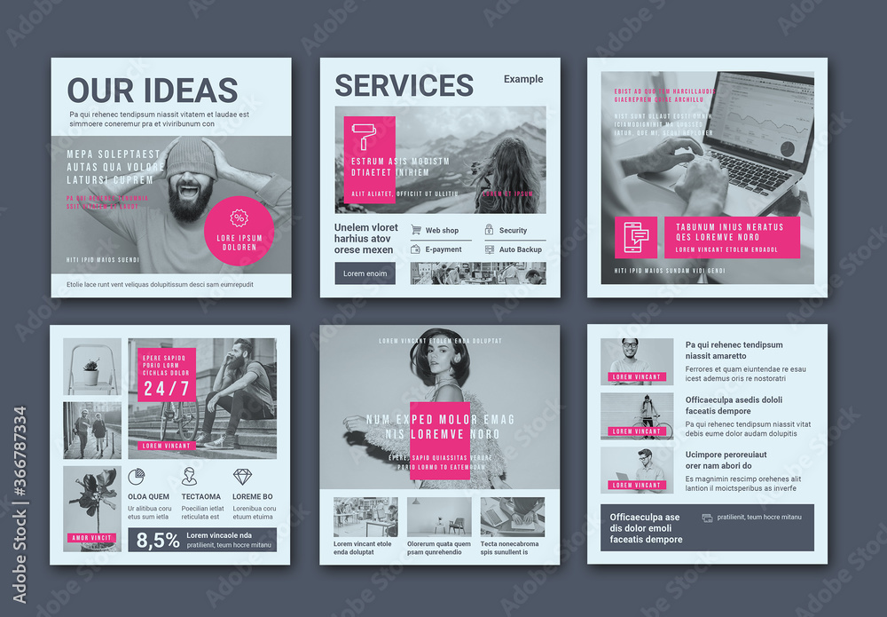 Square Social Media Post Layouts in Light Gray with Pink Accents Stock ...