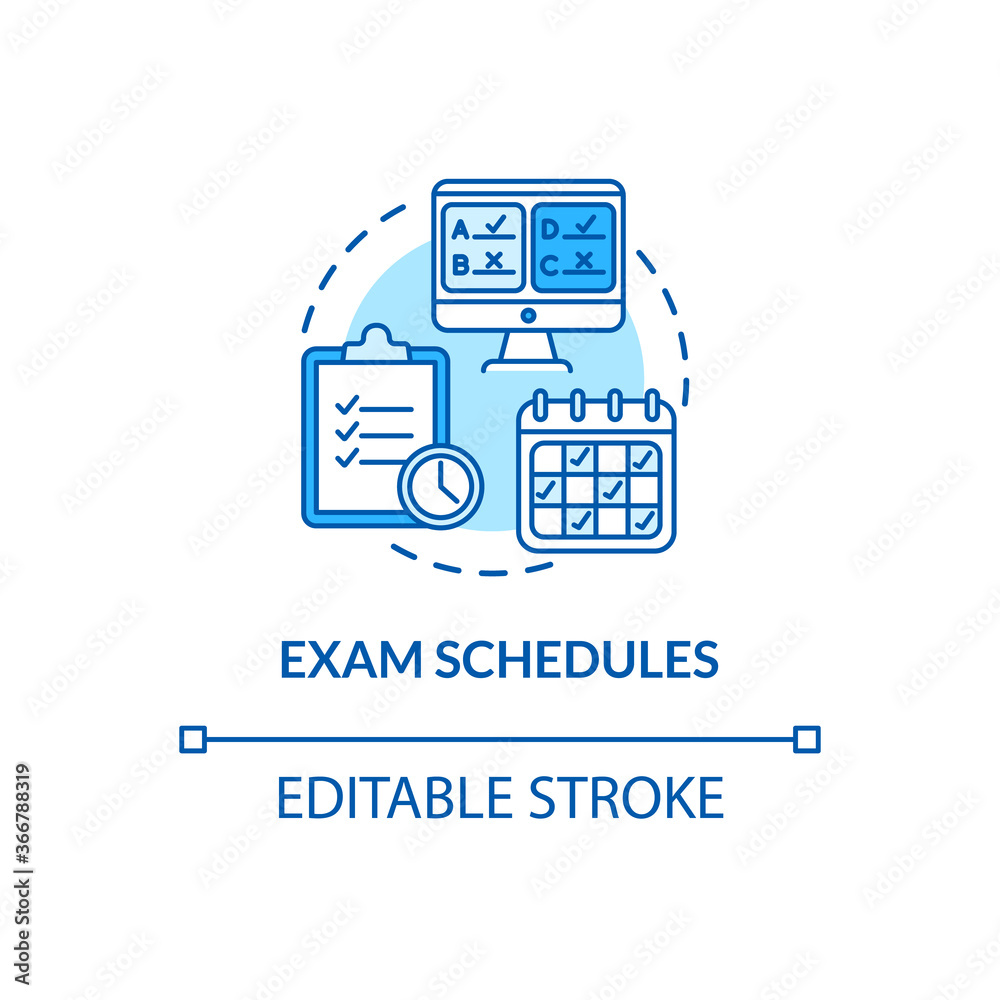 Exam schedules concept icon. Examination dates. Educational plan ...