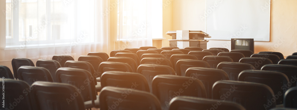 Empty school assembly hall for meetings and presentations, school ...