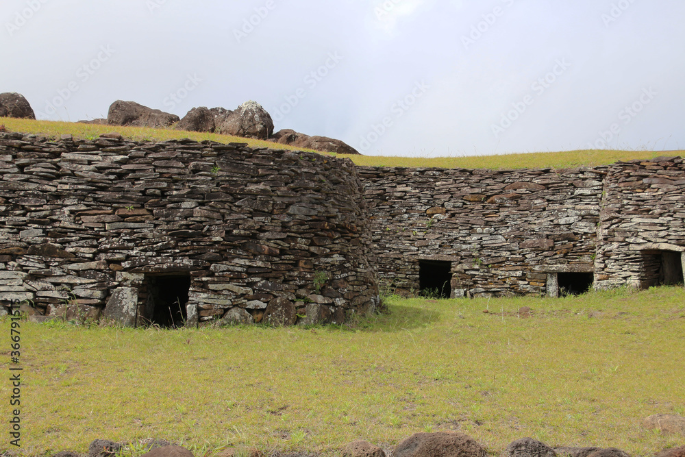 Orongo cult site on Easter Island, Rapa Nui, Chile, South America Stock ...