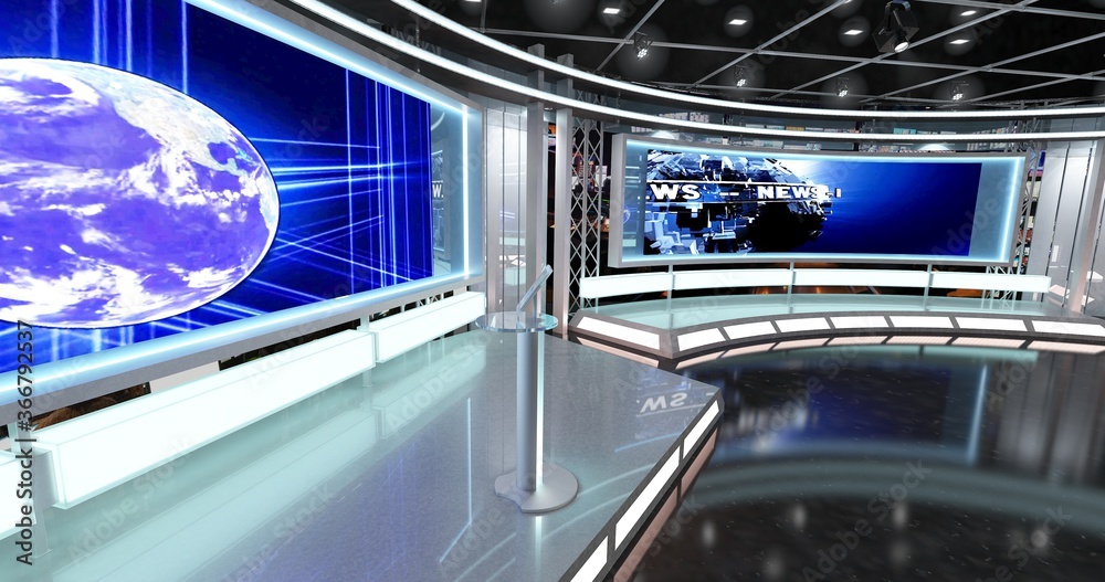 Virtual TV Studio News Set 1-8. 3d Rendering. Virtual set studio for ...