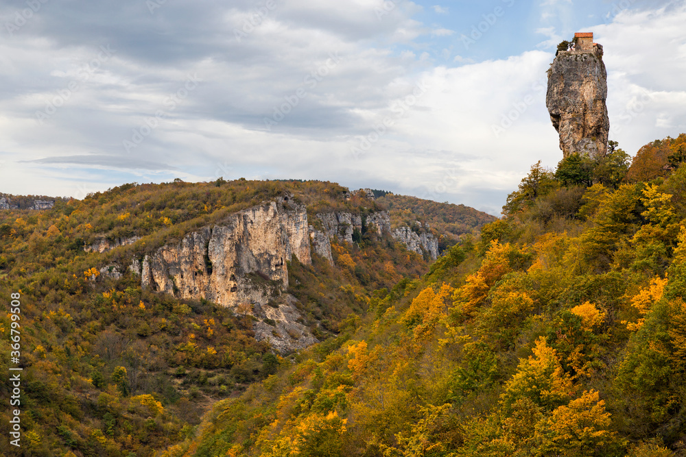 Limestone monolith pillar known as Katskhi pillar with a small ...