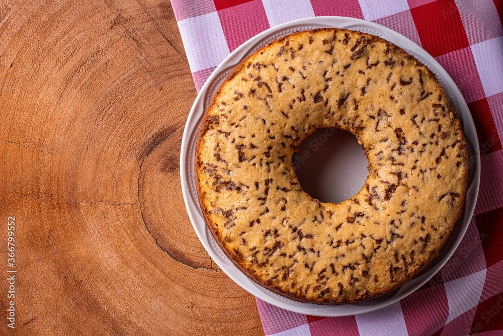 .Traditional Brazilian cake called Bolo Formigueiro. Vanilla cake with ...
