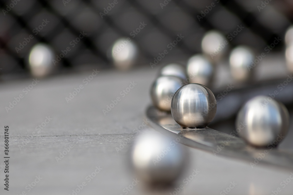 Matt steel balls in a row as decorative and ornamental balustrade and ...
