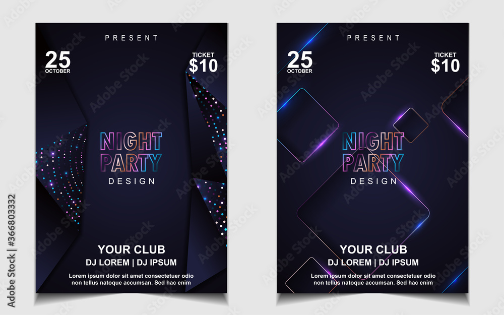Night dance party electro music layout design template background with ...