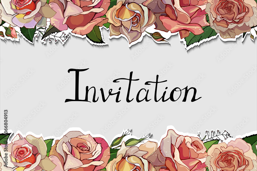 Card with seamless floral garland and lettering Invitation, can be used ...