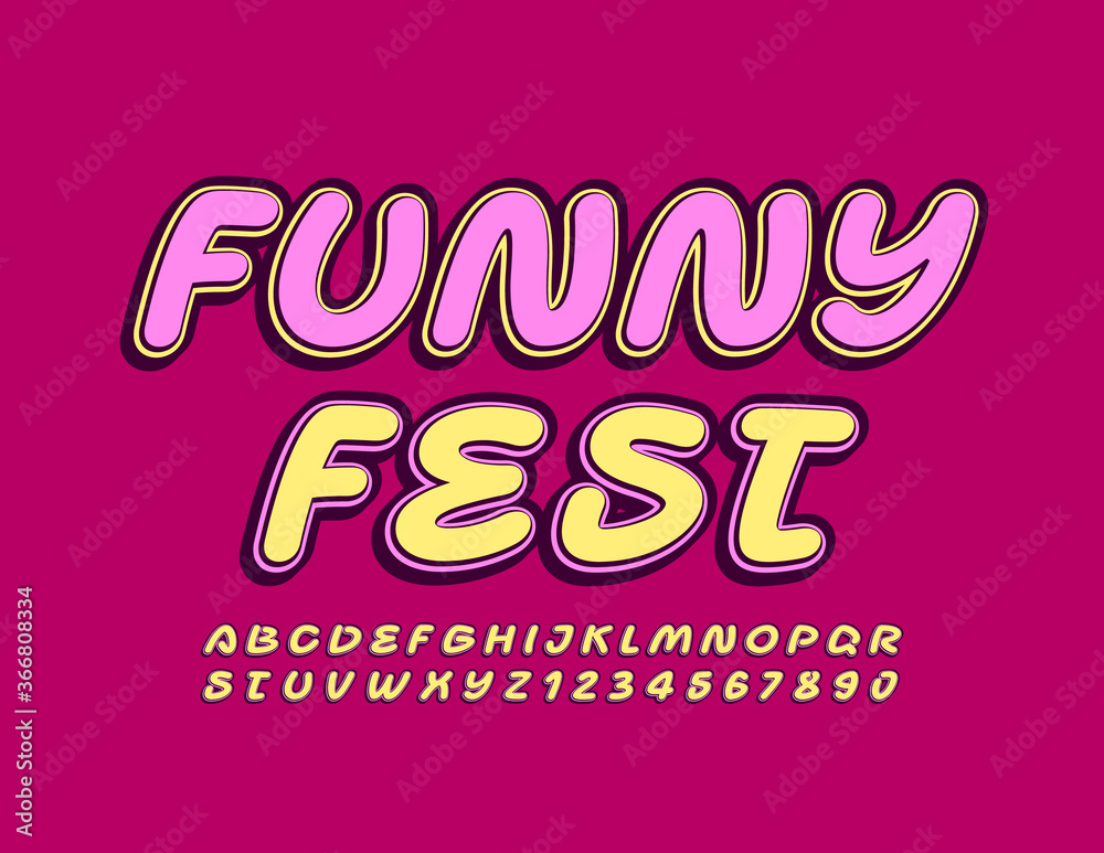Vector entertainment poster Funny Fest. Handwritten bright Font ...