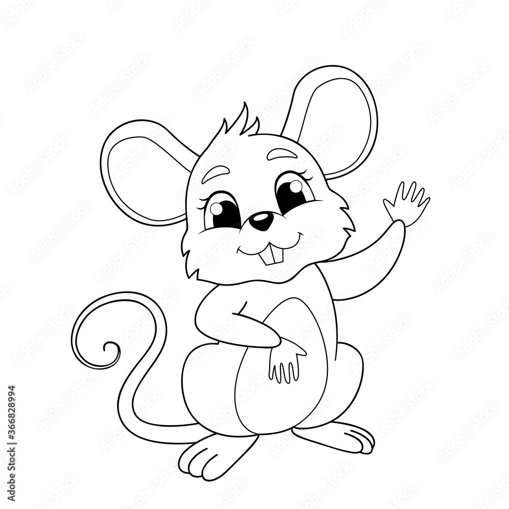 Cute cartoon mouse. Black and white vector illustration for coloring ...