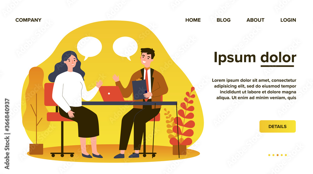 Candidate and HR manager having job interview. Business man and woman ...