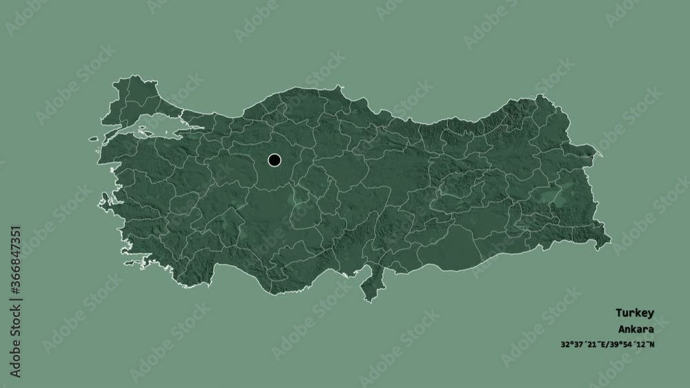 Kütahya, province of Turkey, with its capital, localized, outlined and ...