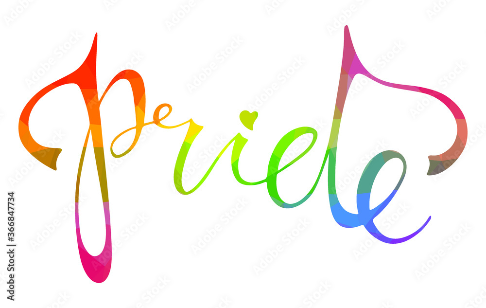 Pride hand written lettering inscription rainbow triangle on white ...