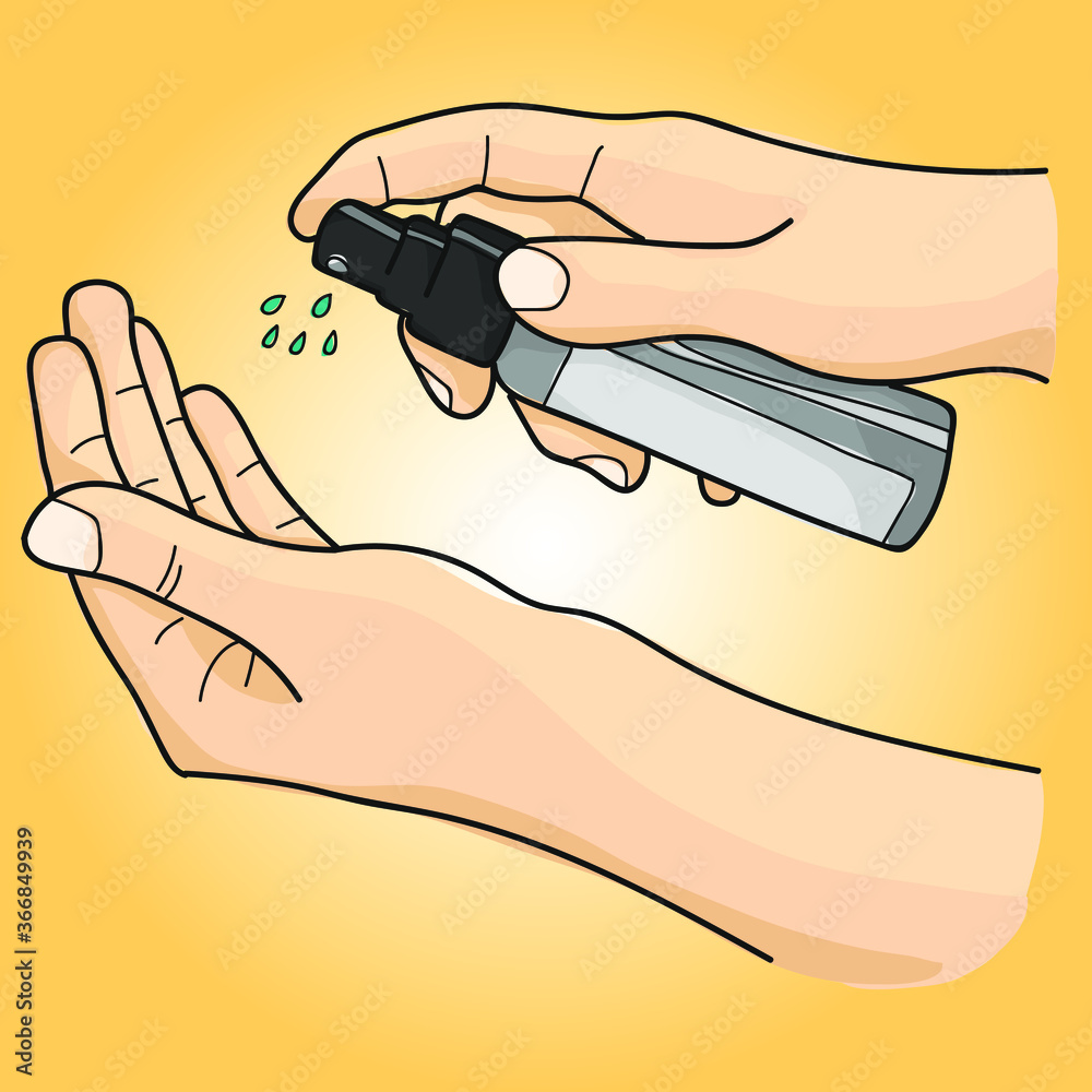 Vector illustration graphic of the hand is spraying sanitizing cleaning ...