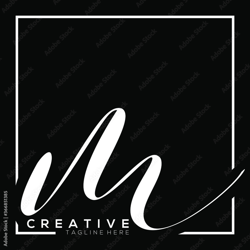 Letter M Dynamic White Typography Logo Template with Square line Frame ...