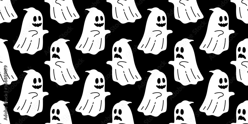 Ghost seamless pattern vector Halloween spooky scarf isolated repeat wallpaper tile background ...