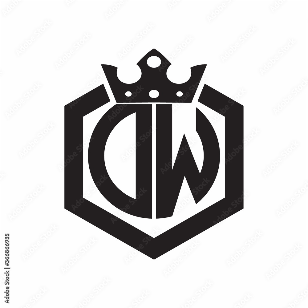 DW Logo monogram rounded by hexagon shape with crown design template on ...