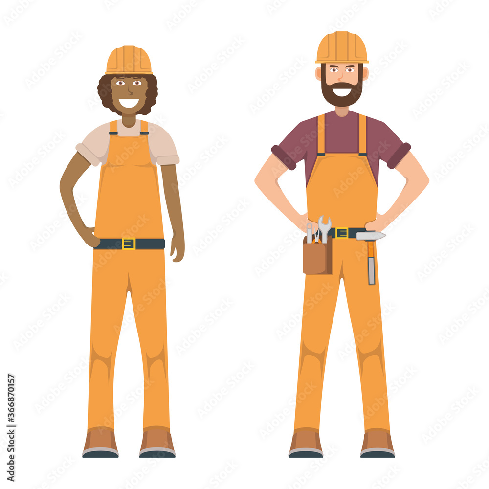 Character workman standing isolated on white, flat vector illustration ...