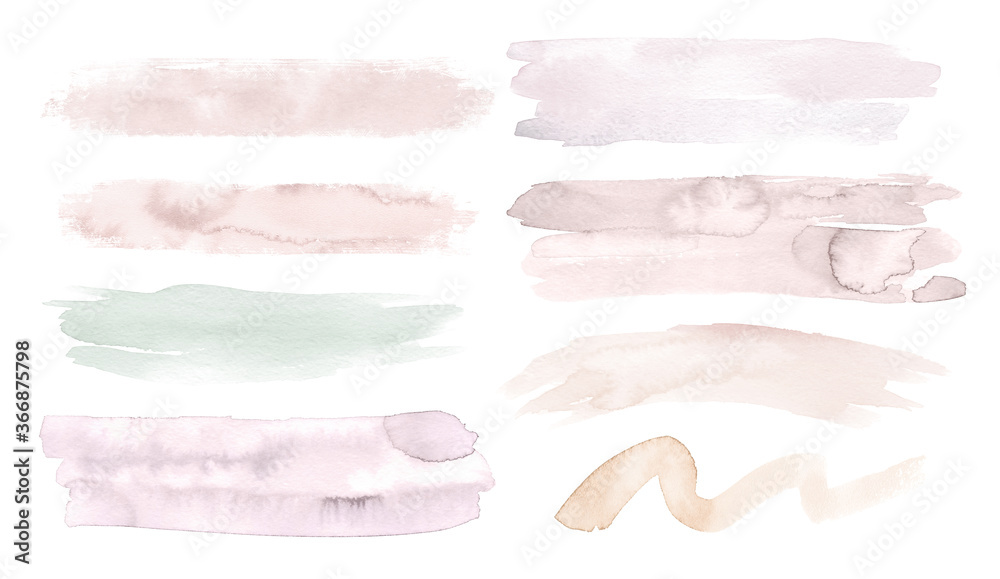 Set of watercolor brush stroke and stain in neutral color. Hand drawn ...
