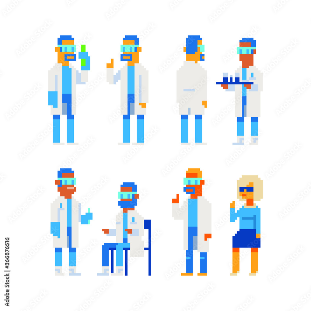 Scientists characters. Chemists of woman doctor with vial beaker in ...