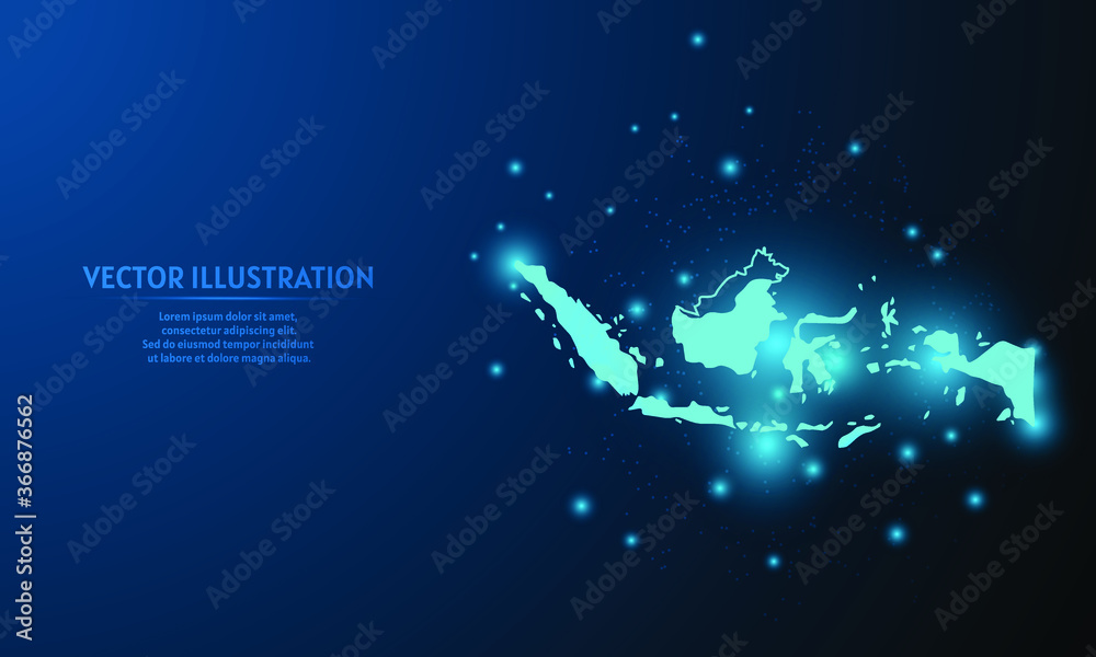 glowing indonesia map on blue abstract background. Stock Vector | Adobe ...