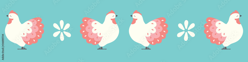 Hen pattern border design. Vector farm chicken repeat banner backgound ...