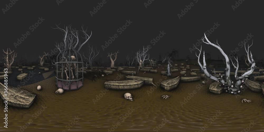 Equirectangular environment map projection of a creepy cemetery at ...