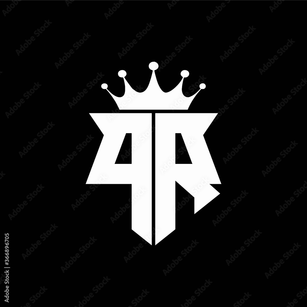 pr logo monogram shield shape with crown design template Stock Vector ...