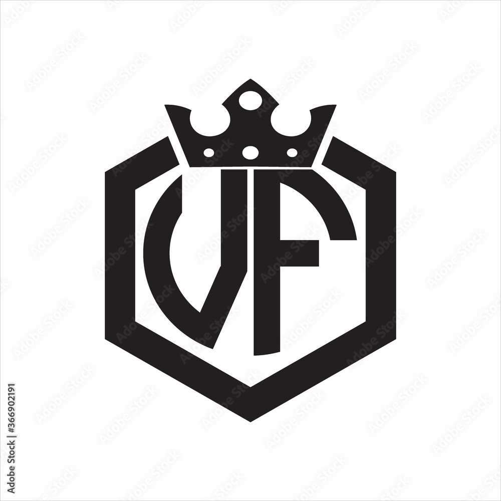 VF Logo monogram rounded by hexagon shape with crown design template on ...