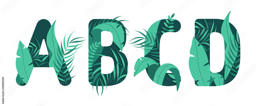 Vector letters A B C D of the alphabet. Leaf design. Stock Vector ...
