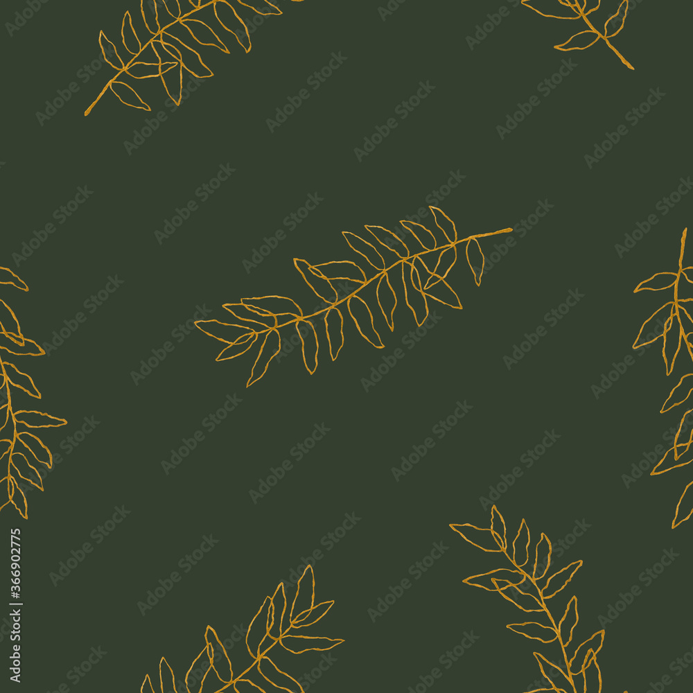 Seamless pattern of golden branches. Hand drawn illustration is ...
