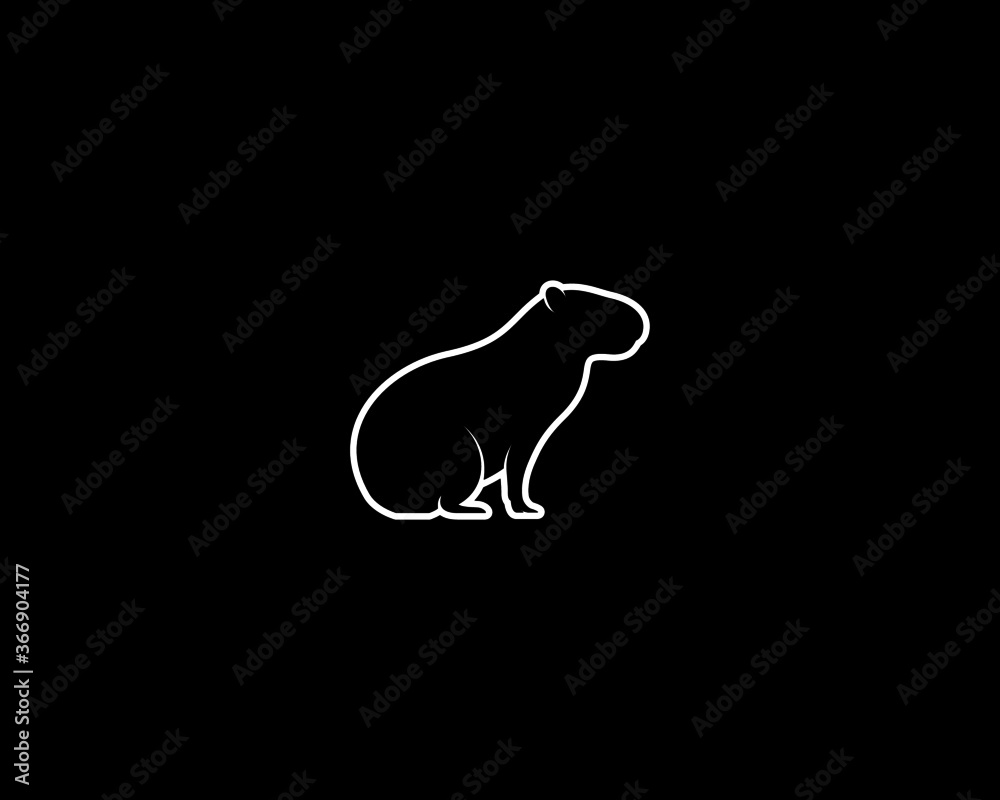 Capybara Silhouette on Black Background. Isolated Vector Animal ...