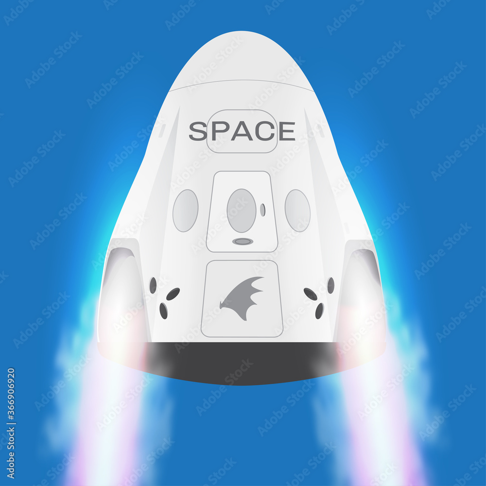 SpaceX space craft, Crew Dragon 2019. Vector rocket Falcon 9 . Vector ...