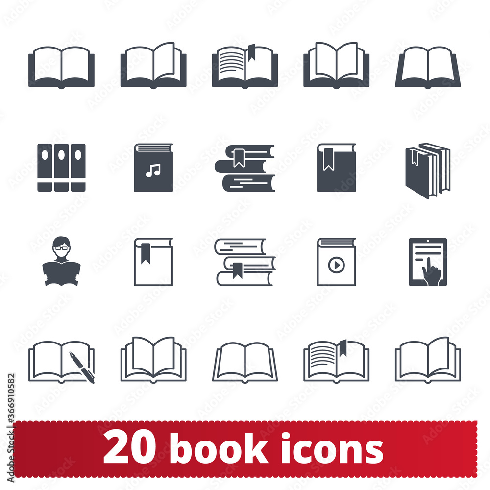 Book, e-book, library and literature icon set. Solid vector ...
