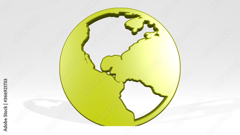 PLANET EARTH stand with shadow. 3D illustration of metallic sculpture ...