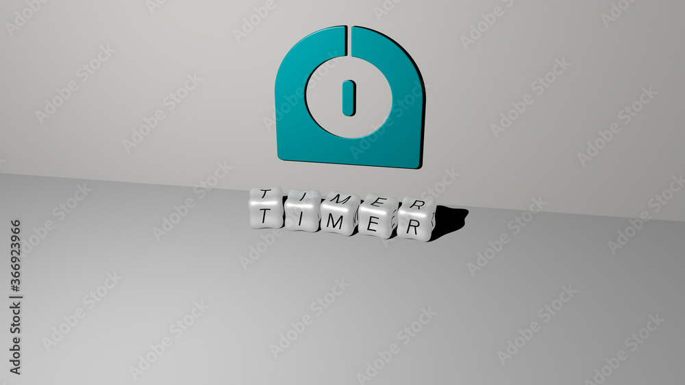 3D illustration of timer graphics and text made by metallic dice ...
