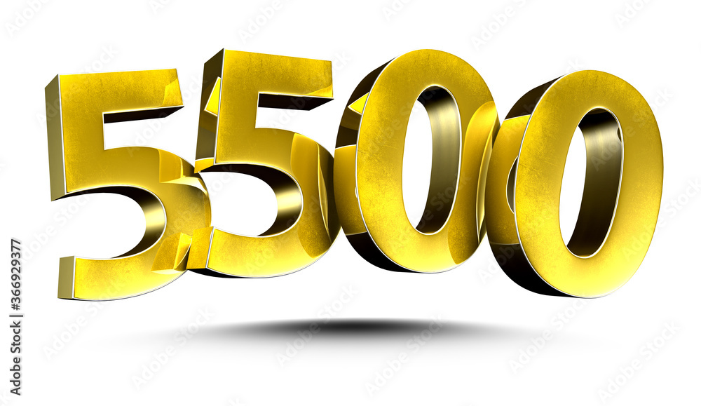 3D illustration Golden number 5500 isolated on a white background.(with ...