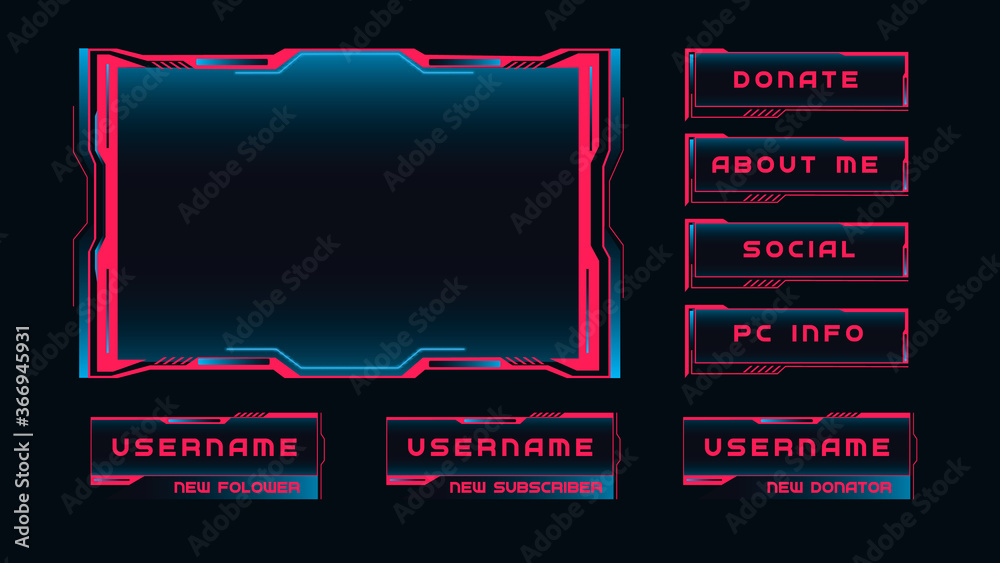Streaming interface windows. Red frames with control panels broadcast ...