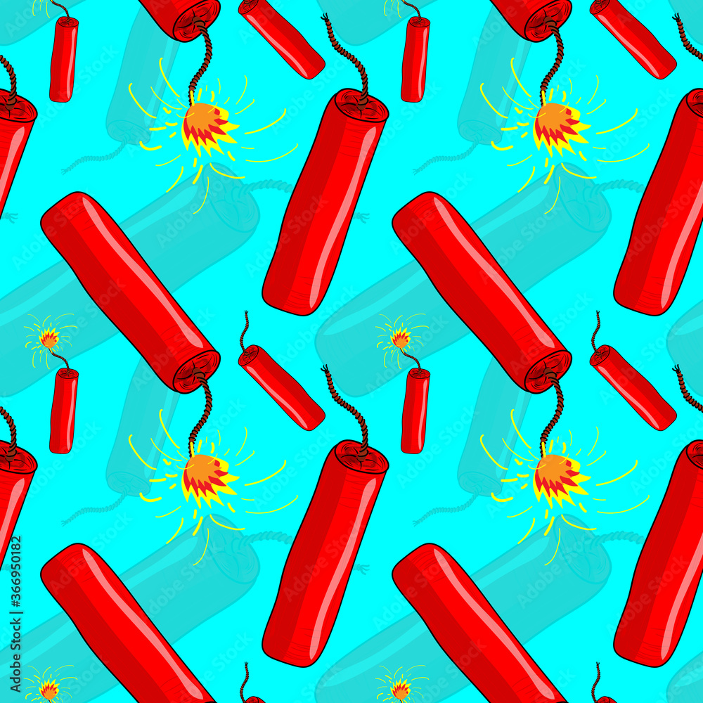 Seamless pattern vector illustration with colorful dynamite icons in ...