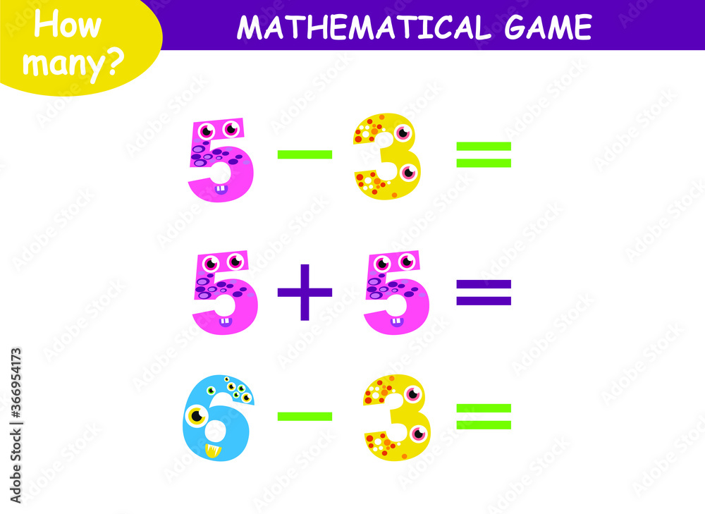 mathematical examples of addition and subtraction with cute monsters ...
