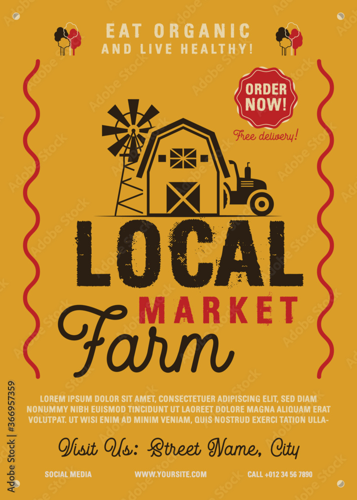 Local Farm Market flyer A4 format. Farm Fresh organic products poster ...