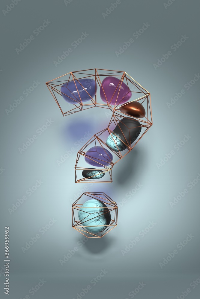 Question mark with copper wire and gems. 3D render / rendering Stock ...