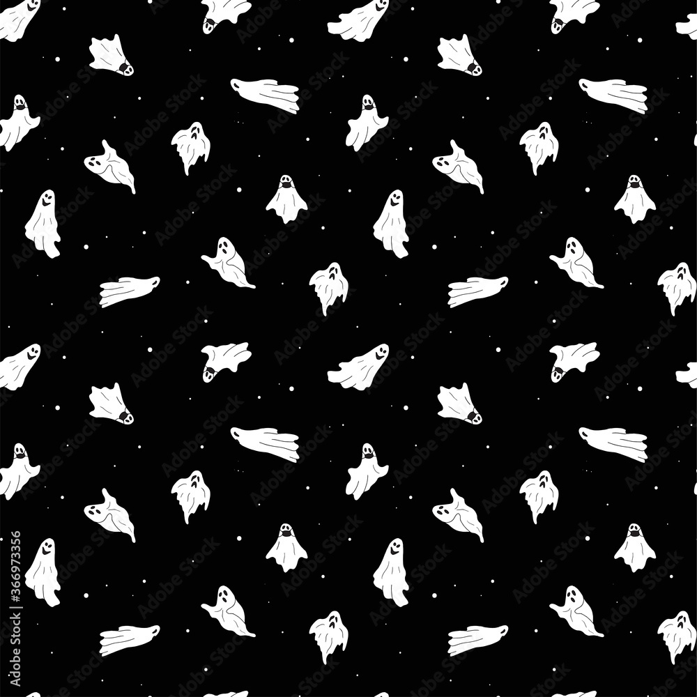 Vetor de Ghost seamless pattern for Halloween. With stylish hand drawn ...