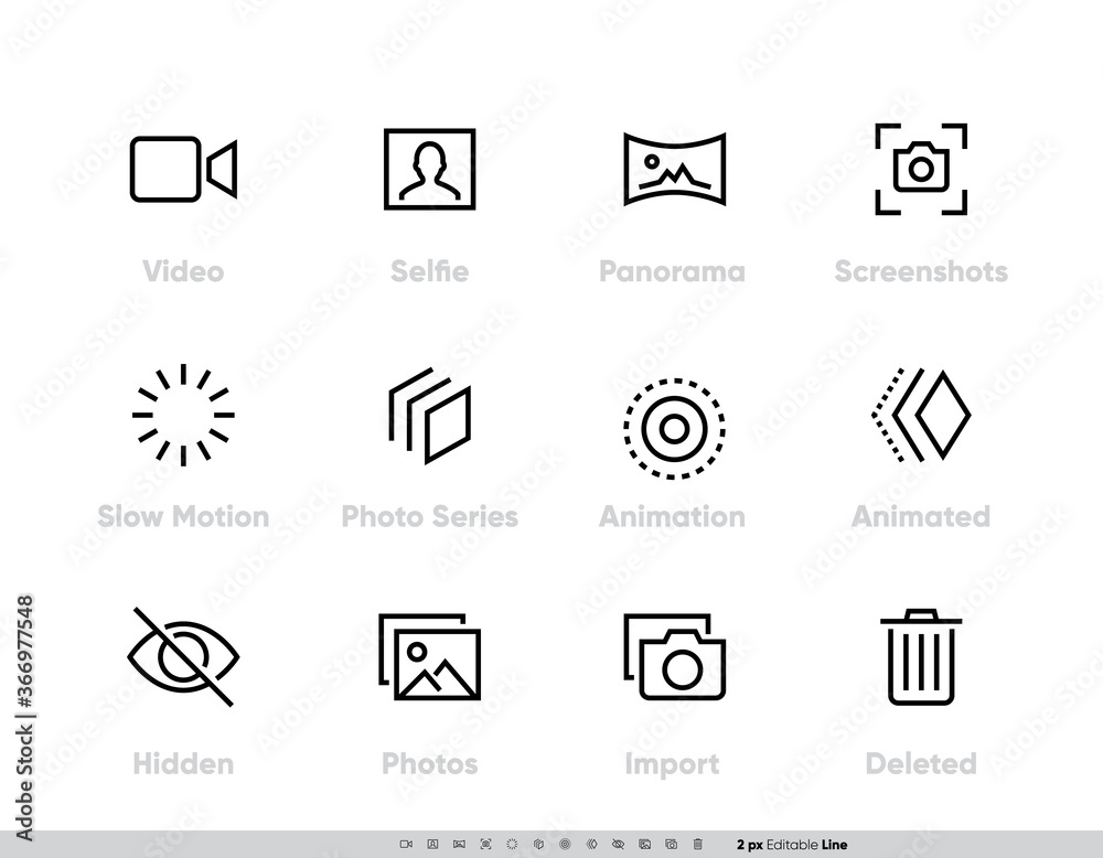 Media Files vector icon set. Camera And Photography set with Selfie ...