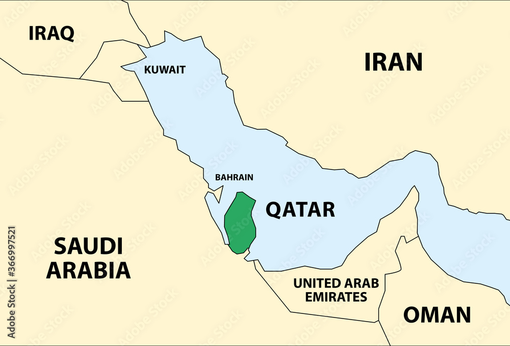 Vetor de map of Qatar and region, vector illustration do Stock | Adobe ...