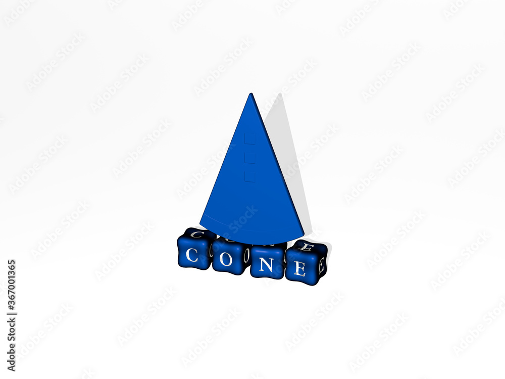 3D illustration of CONE graphics and text made by metallic dice letters ...